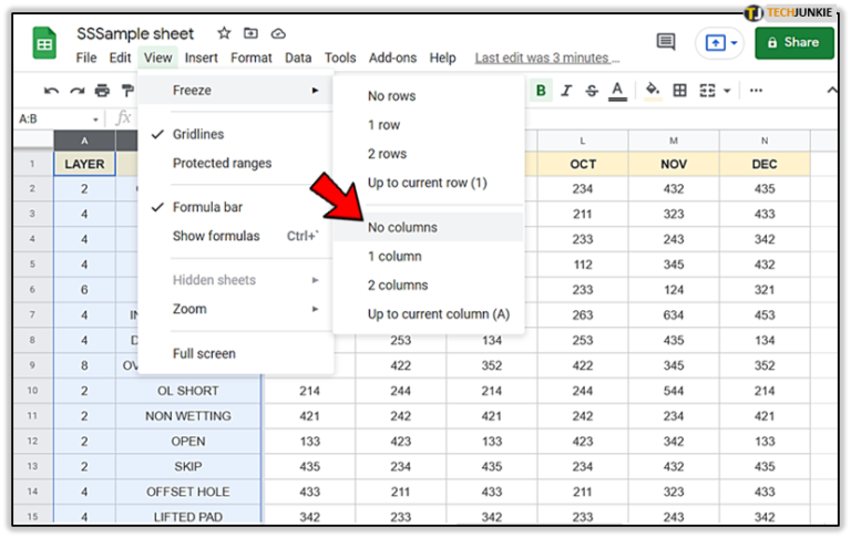 How to Unfreeze Columns in Google Sheets - Tech Junkie